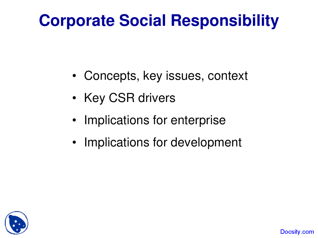 Corporate Social Responsibility Two Social Policy Lecture Slides