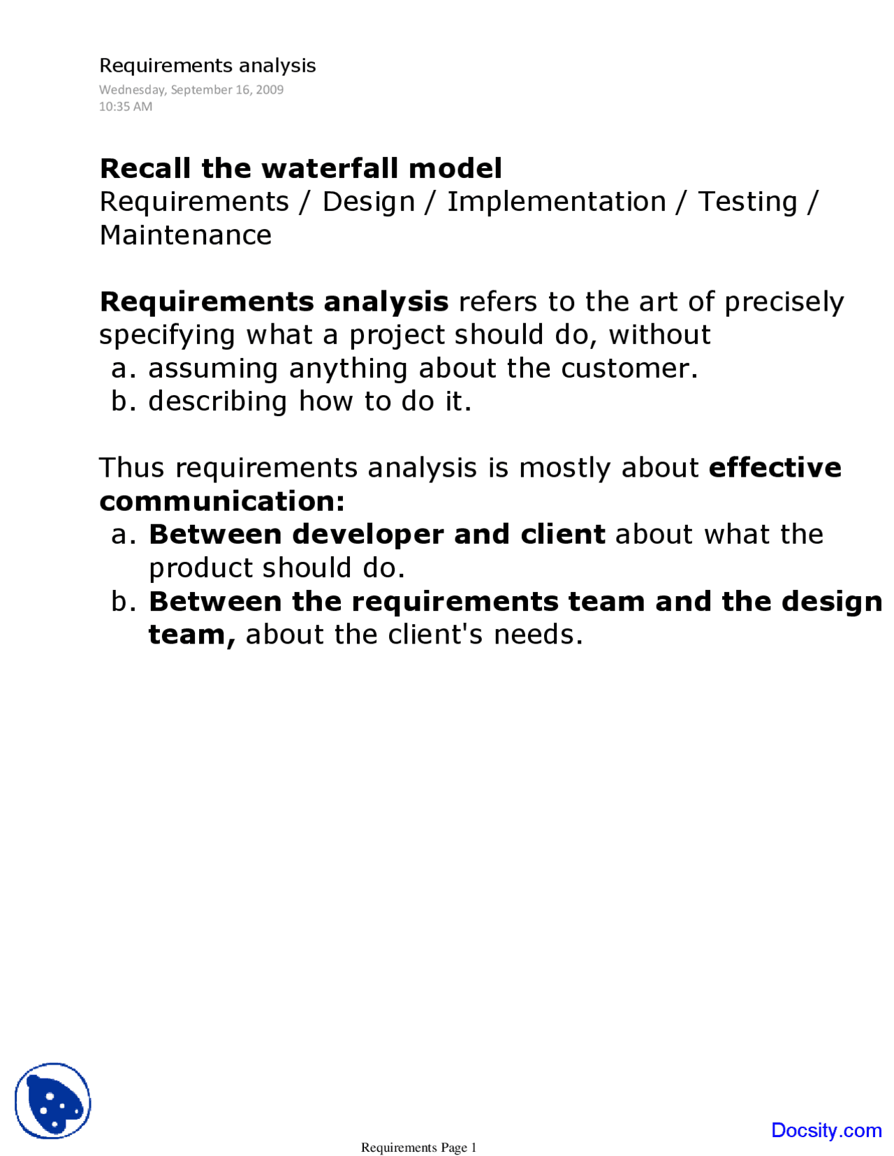 Requirements Analysis Principles Of Software Development Lecture