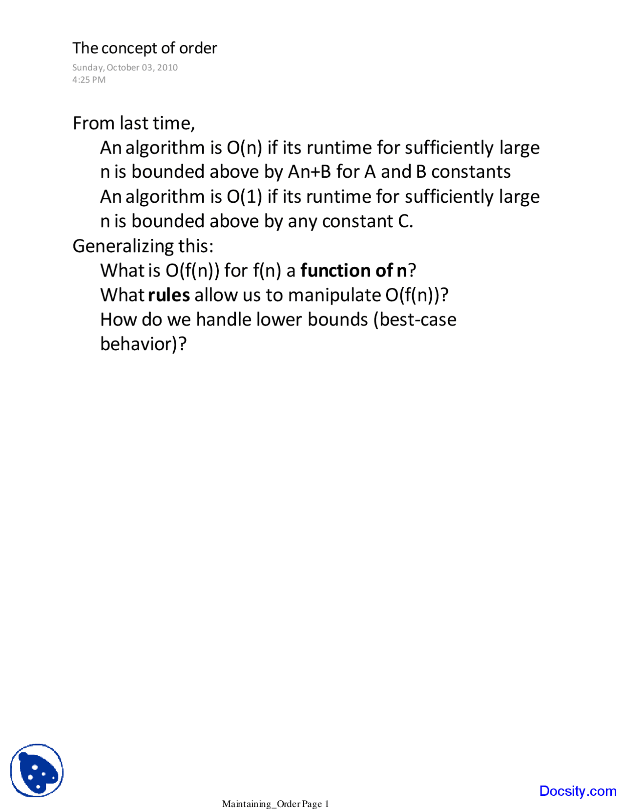 Concept Of Order Computational Concepts In Biological Sciences