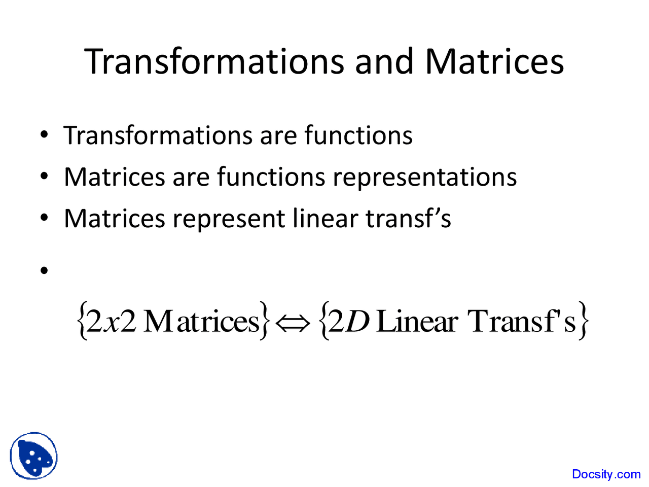 Transformations and Matrices - Introduction to Computer Graphics - Lecture Slides - Docsity