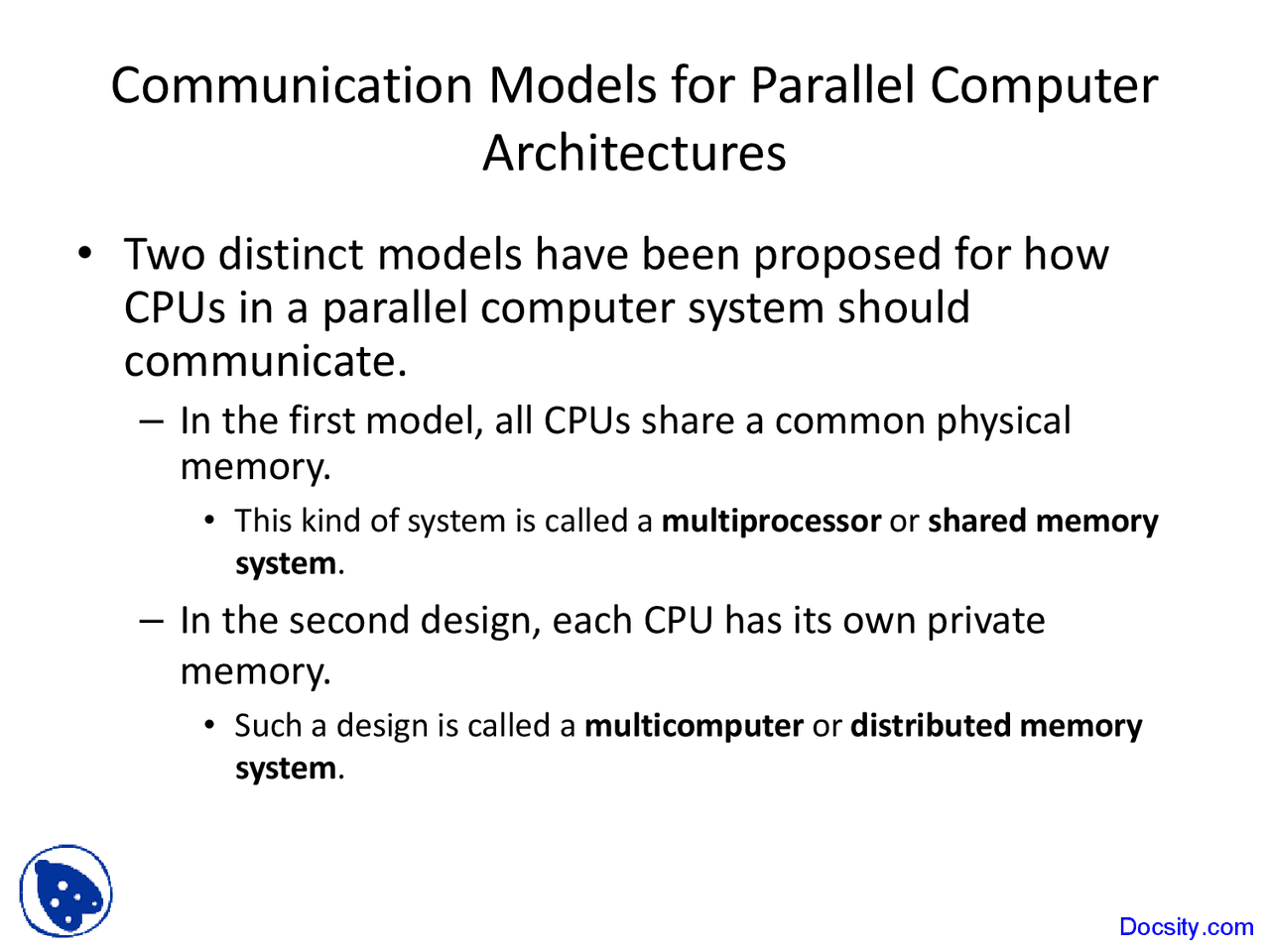 Communication Models - Operating Systems Computing - Lecture Slides - Docsity