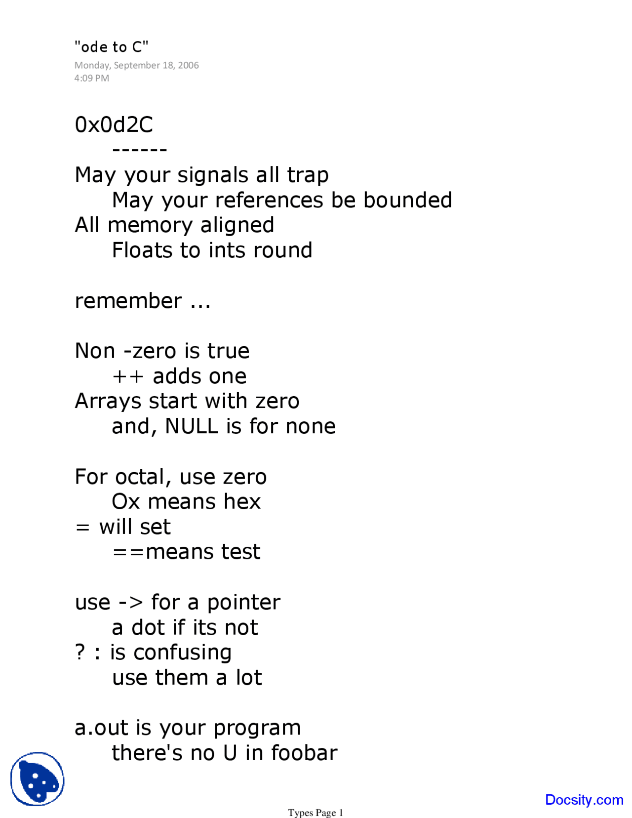 Types of C - Operating Systems - Lecture Notes - Docsity