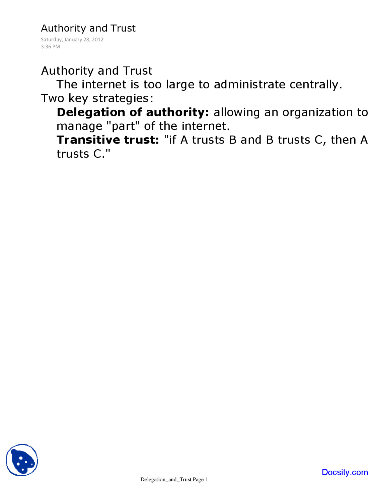 Authority And Trust Computer Networks And Protocols Lecture Notes