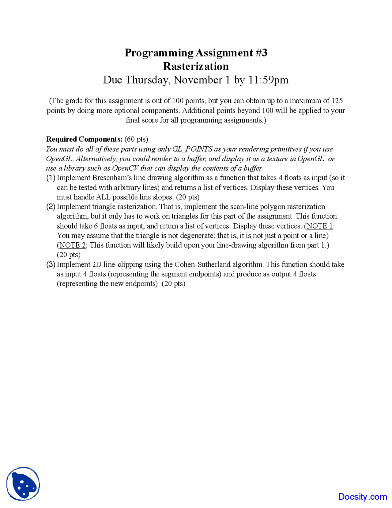 Rasterization Introduction To Computer Graphics Assignment Docsity