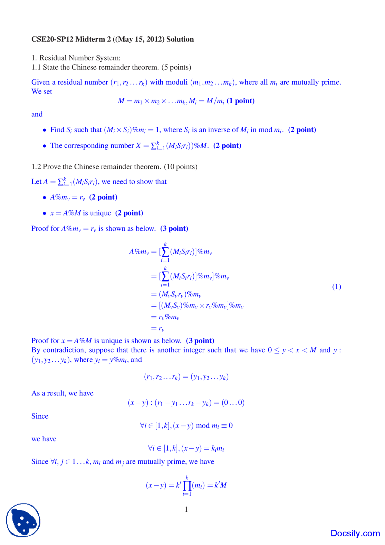 Chinese Remainder Theorem Discrete Mathematics Solved Exam Exams
