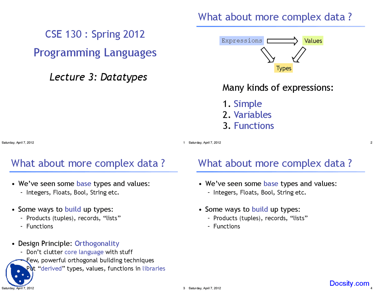 Datatypes Programming Language Lecture Slides Docsity