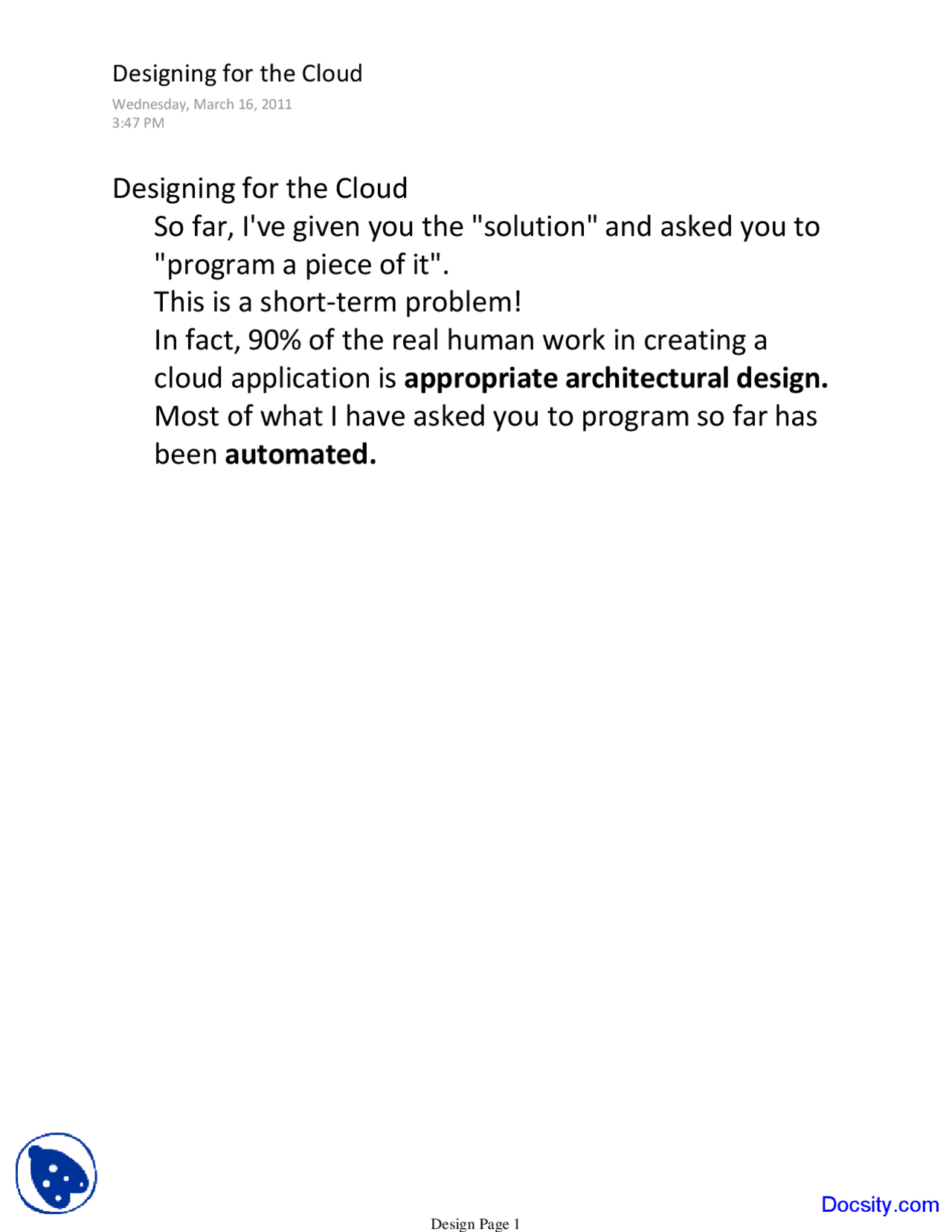 Designing For Cloud Clouds And Power Aware Computing Lecture Notes