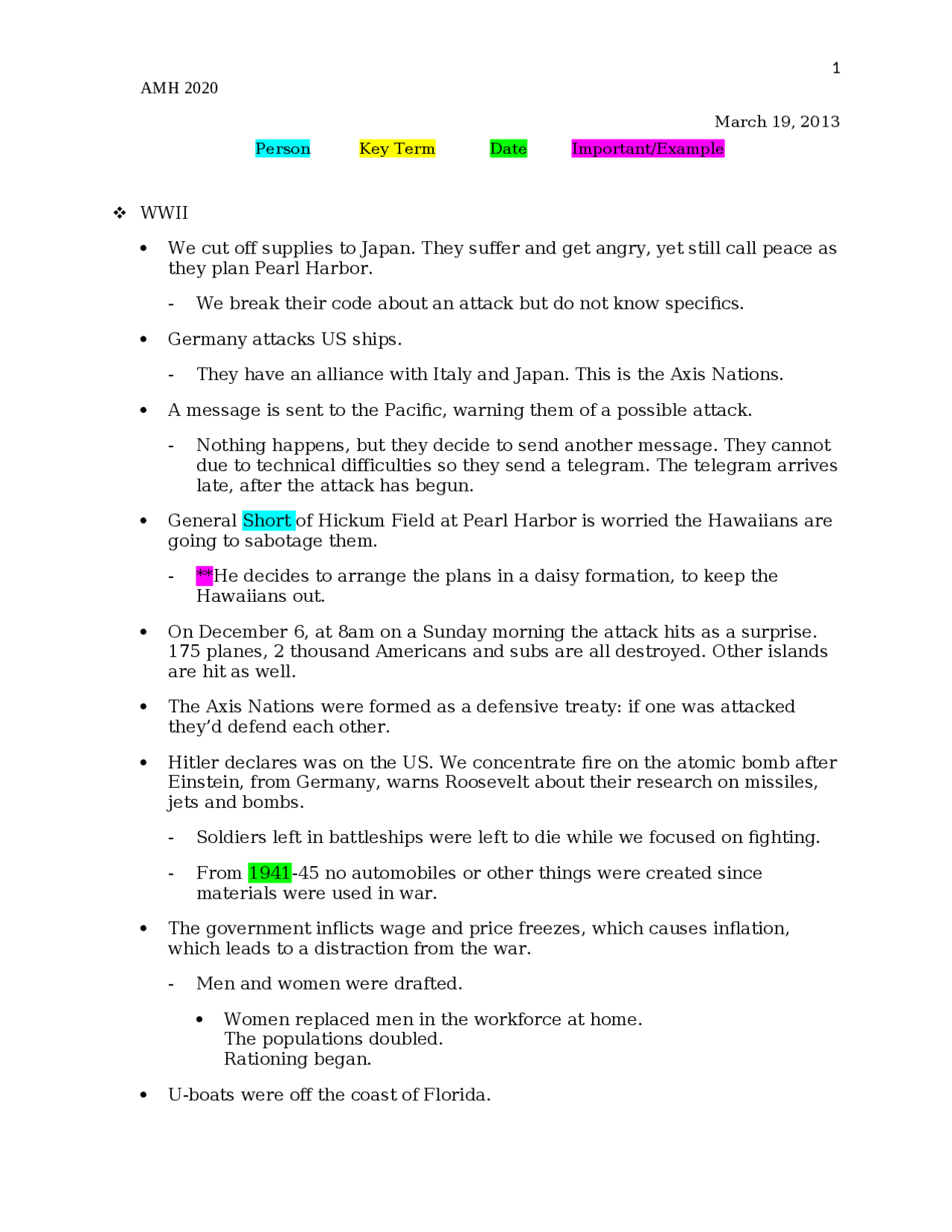 Notes on World War 2 Key Terms U.S. History: 1877-Present | AMH 2020 ...