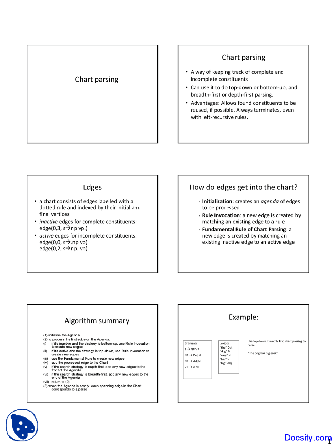 Chart Parsing Artificial Inteligence Lecture Slides Docsity