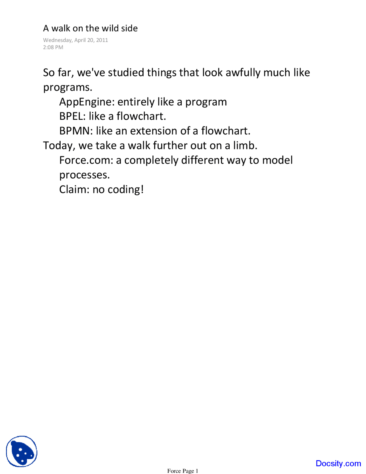 Force Clouds And Power Aware Computing Lecture Notes Docsity
