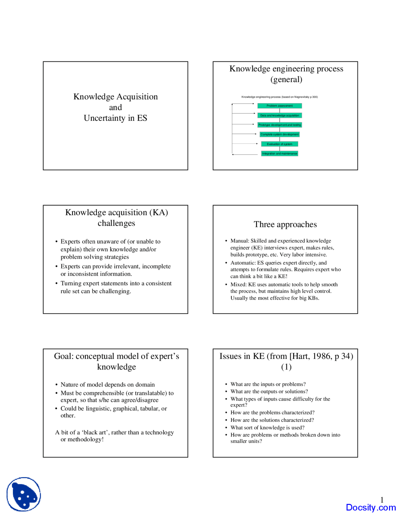 Knowledge Acquisition Artificial Inteligence Lecture Slides Docsity