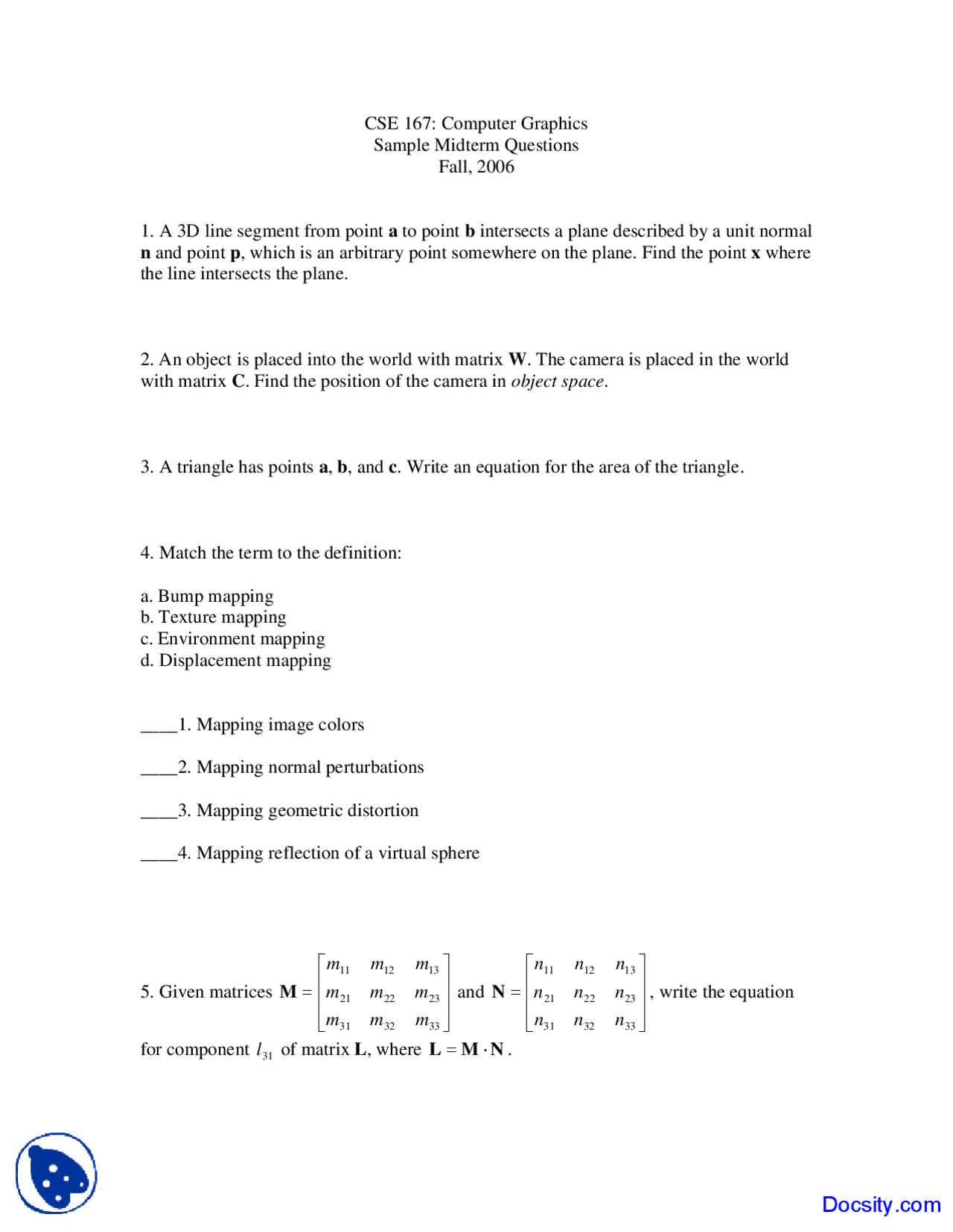 Arbitrary Point Introduction To Computer Graphics Assignment Docsity