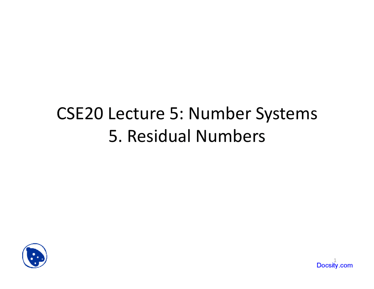 Residual Numbers Discrete Mathematics Lecture Slides Docsity