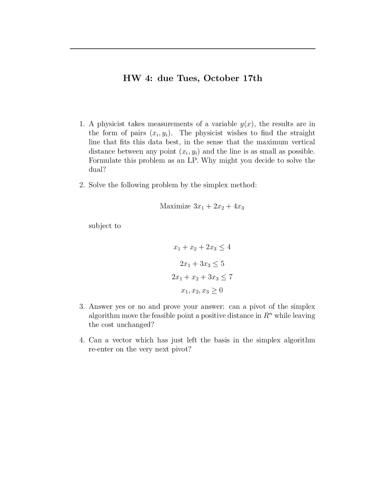 Simplex Method Combinatorial Optimization Homework Docsity