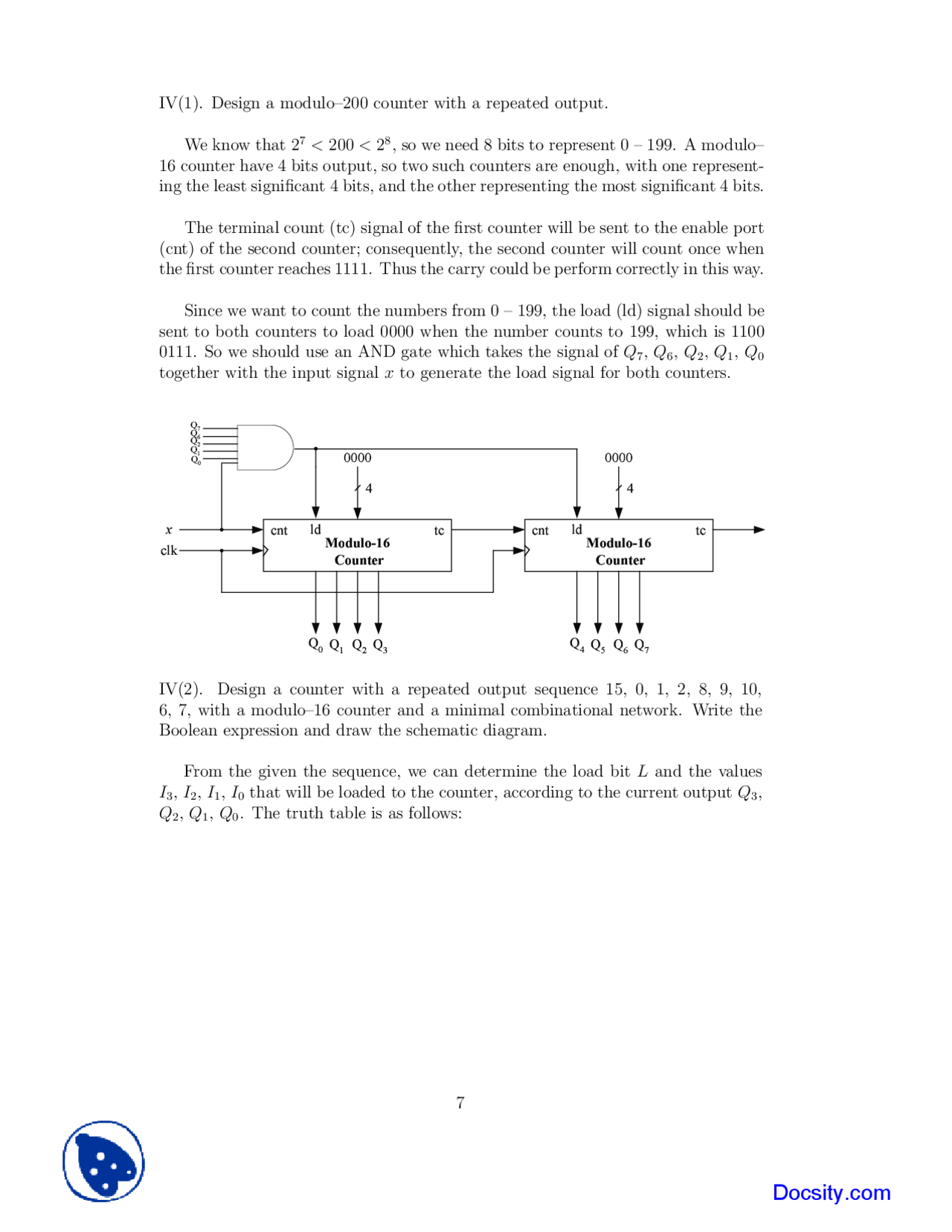 Modulo–200 Counter - Design Techniques for Digital Systems - Solved Exam - Docsity