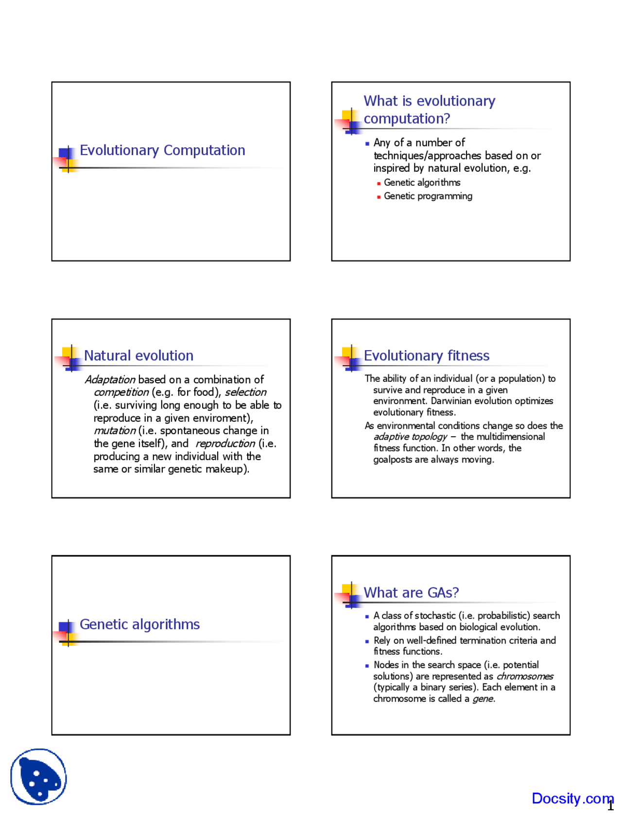 Evolutionary Computation Artificial Inteligence Lecture Slides