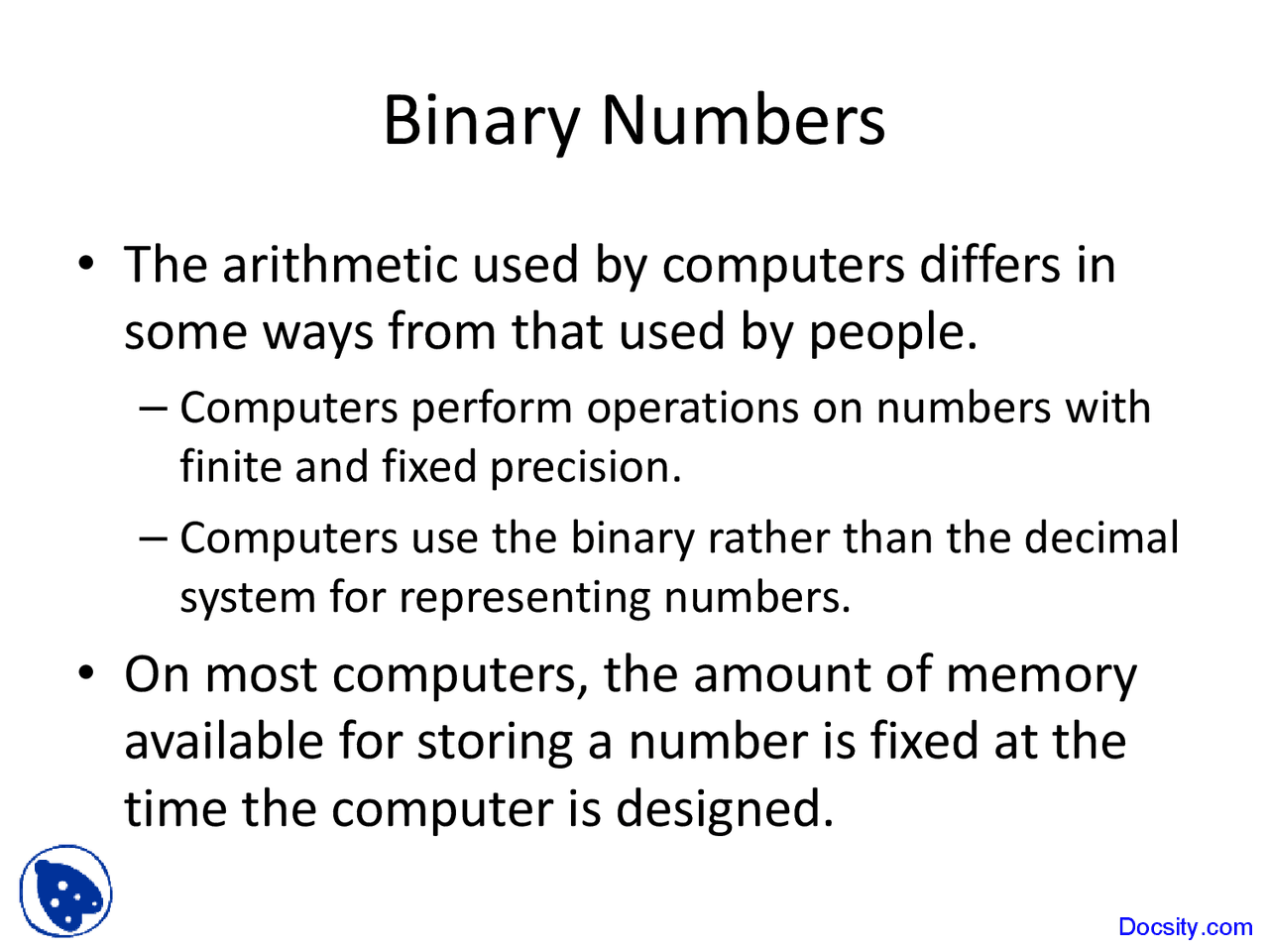 Binary Numbers Principles Of Computer Architecture Lecture Slides Docsity