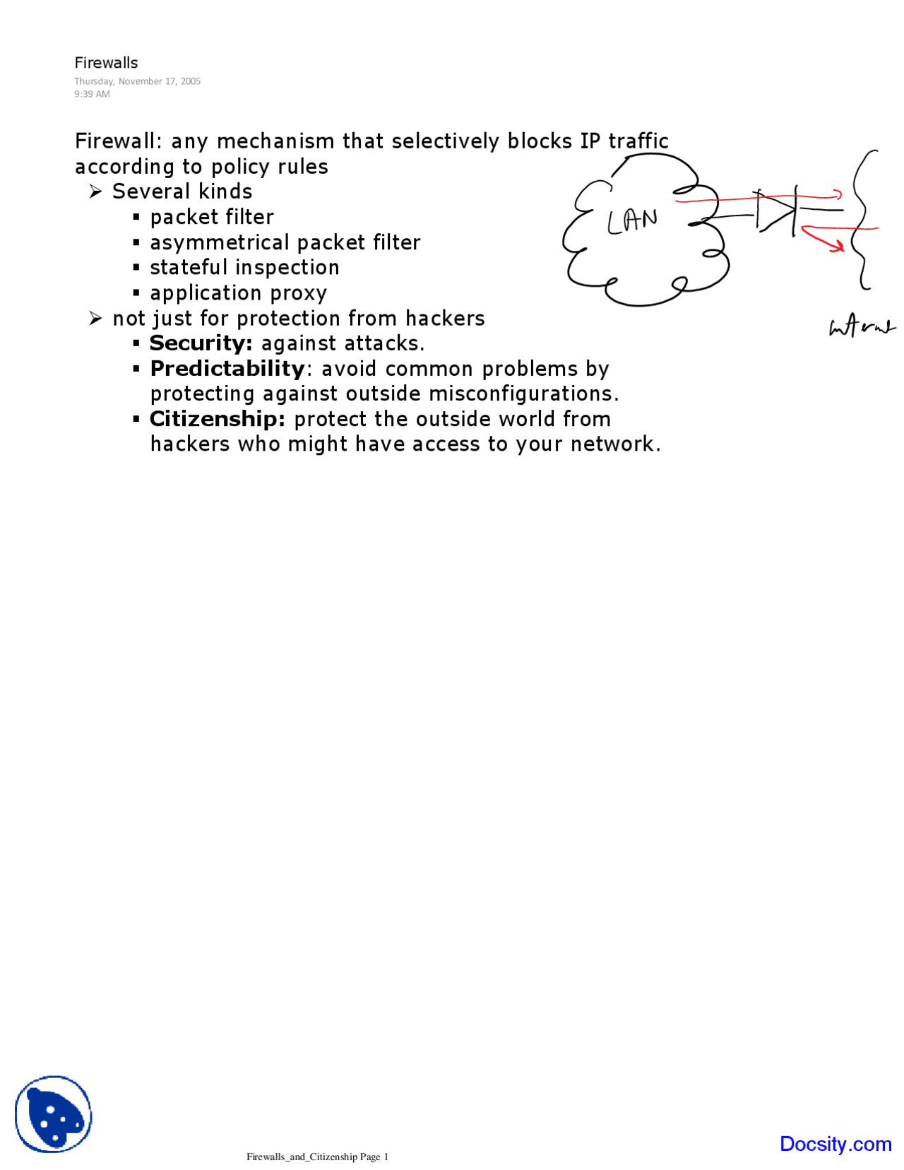 Firewalls And Citizenship Computer Networks And Protocols Lecture Notes Docsity