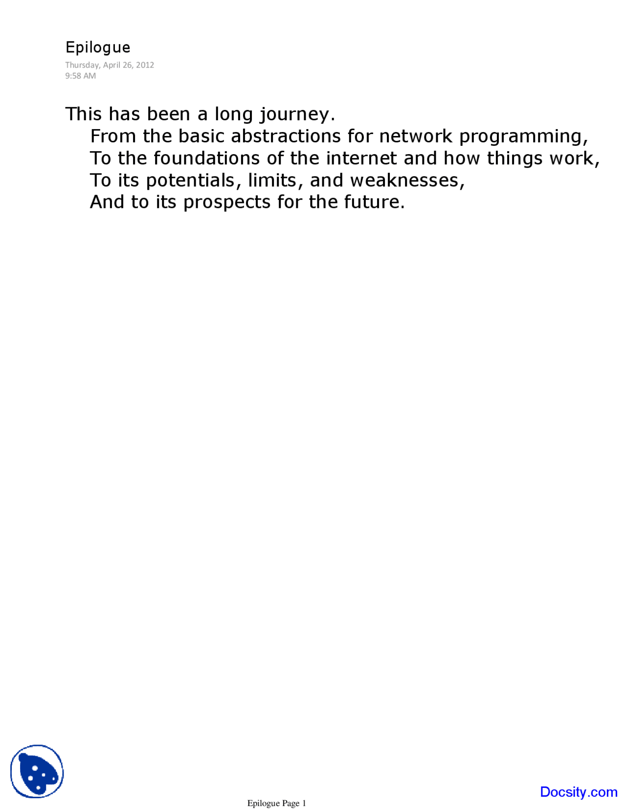 Epilogue Computer Networks And Protocols Lecture Notes Docsity
