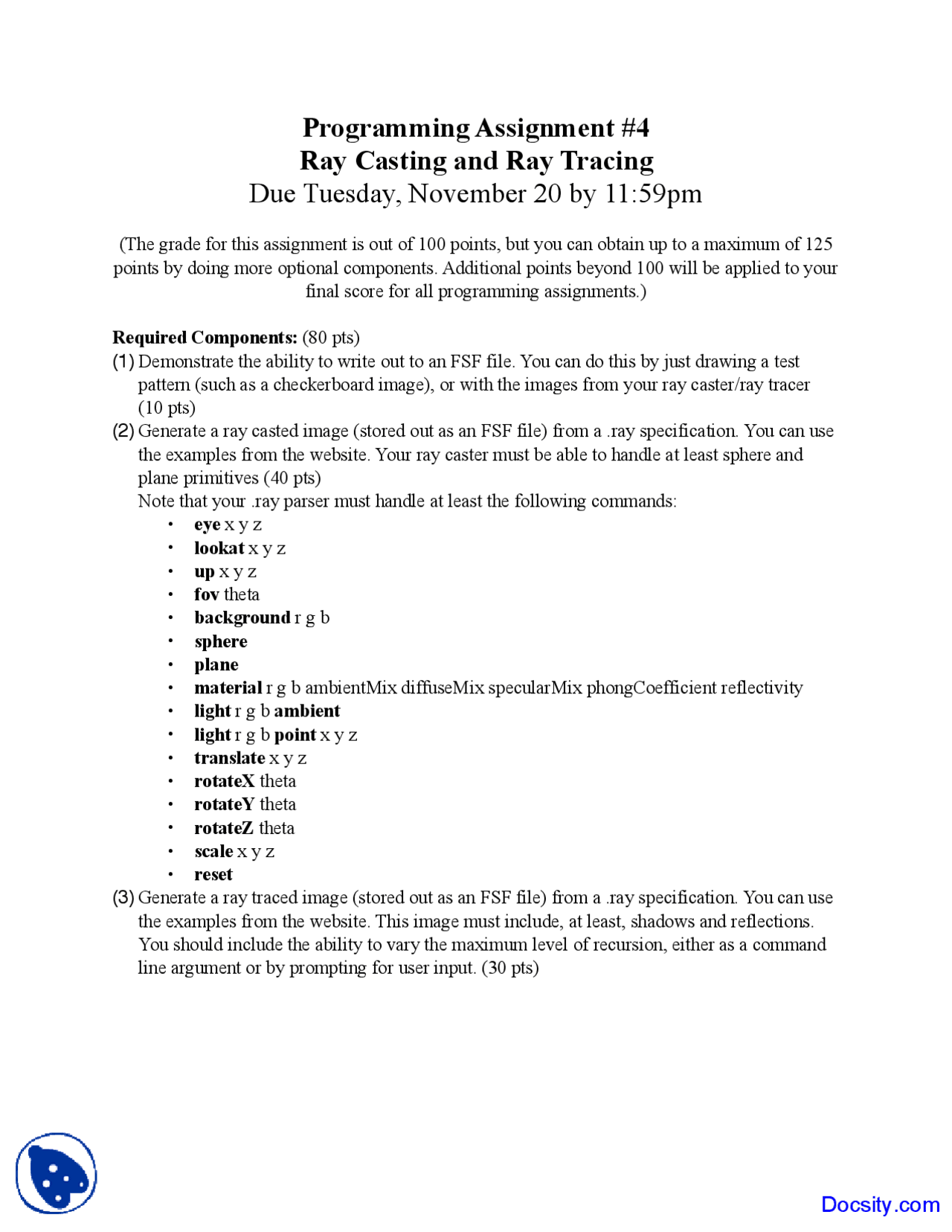 Ray Casting Introduction To Computer Graphics Assignment Docsity