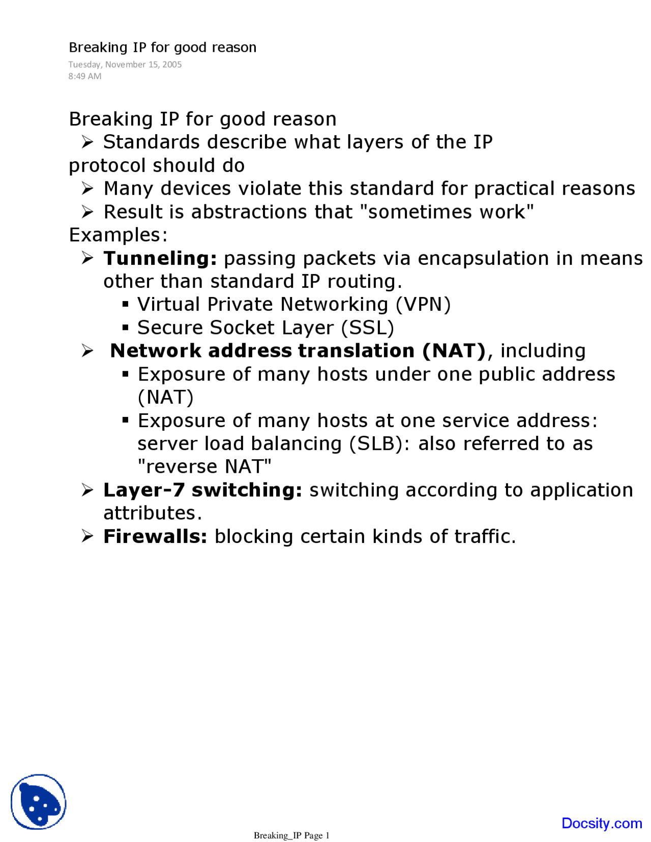 Breaking Ip Computer Networks And Protocols Lecture Notes Docsity