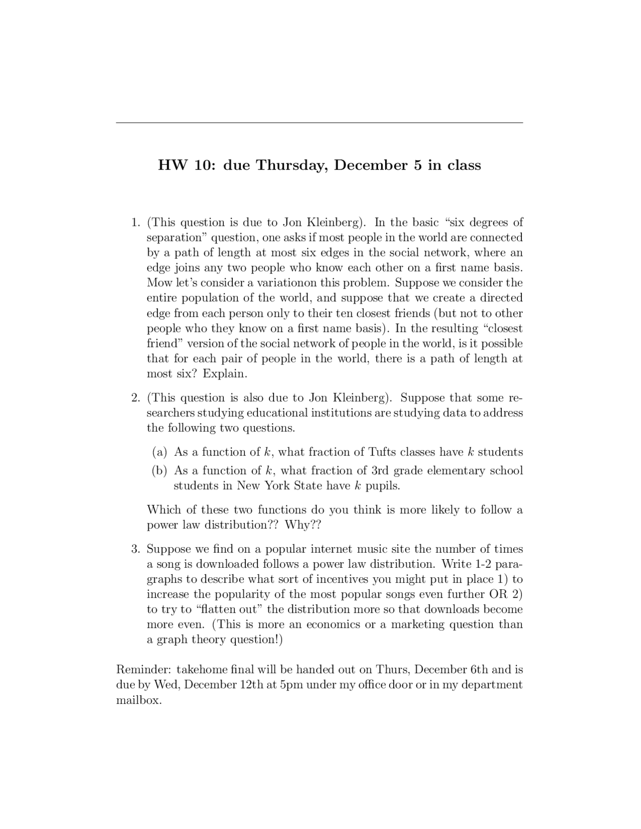 Six Degrees of Separation - Graph Theory - Homework - Docsity