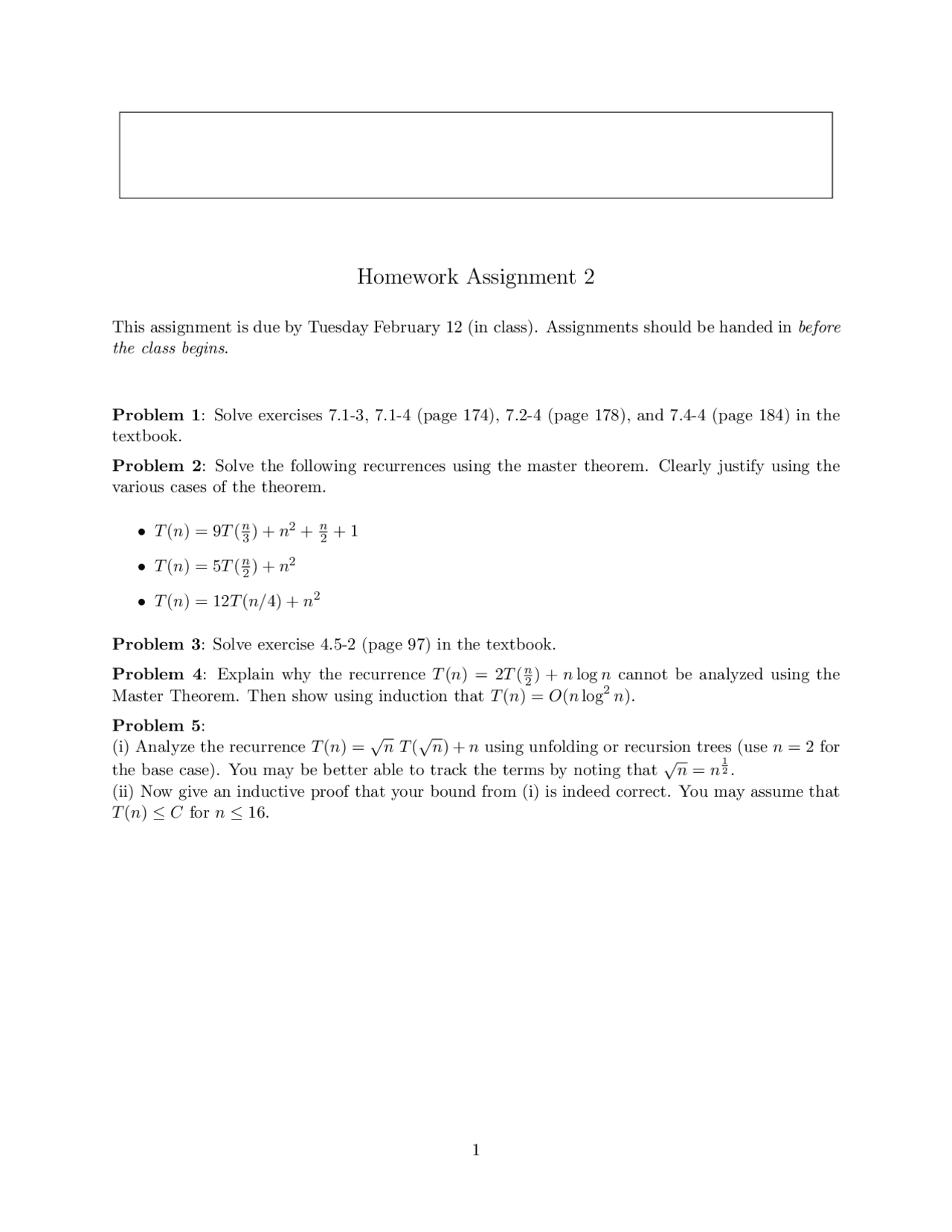 Master Theorem - Advanced Algorithms - Exam - Docsity