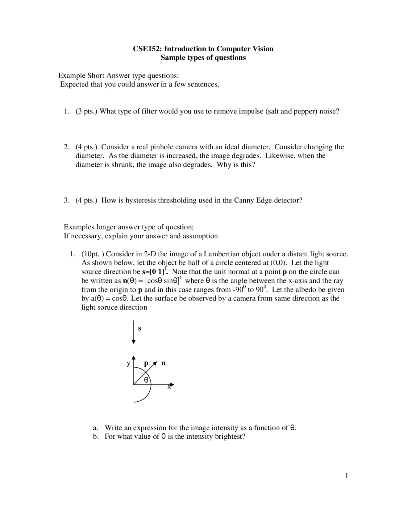 Type of Filter - Introduction to Computer Vision - Assignment - Docsity