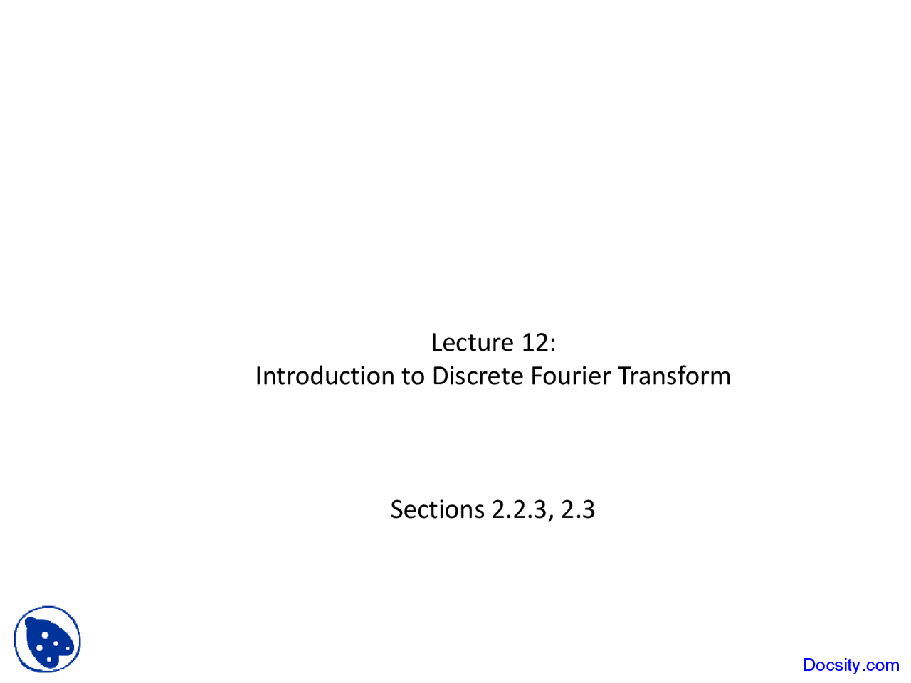 Introduction To Discrete Fourier Transform Elements Of Discrete
