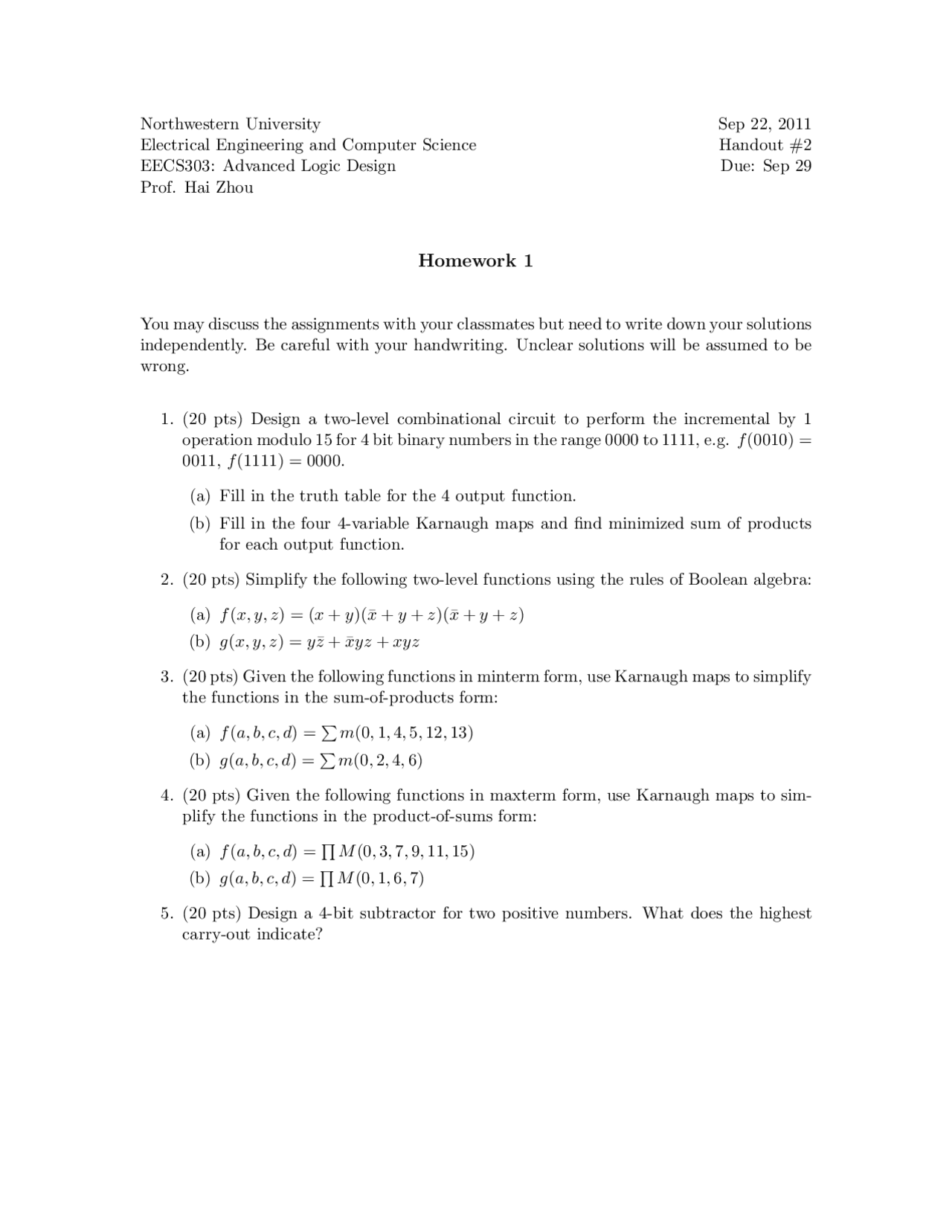 Two Level Combinational Circuit Advanced Digital Design Homework