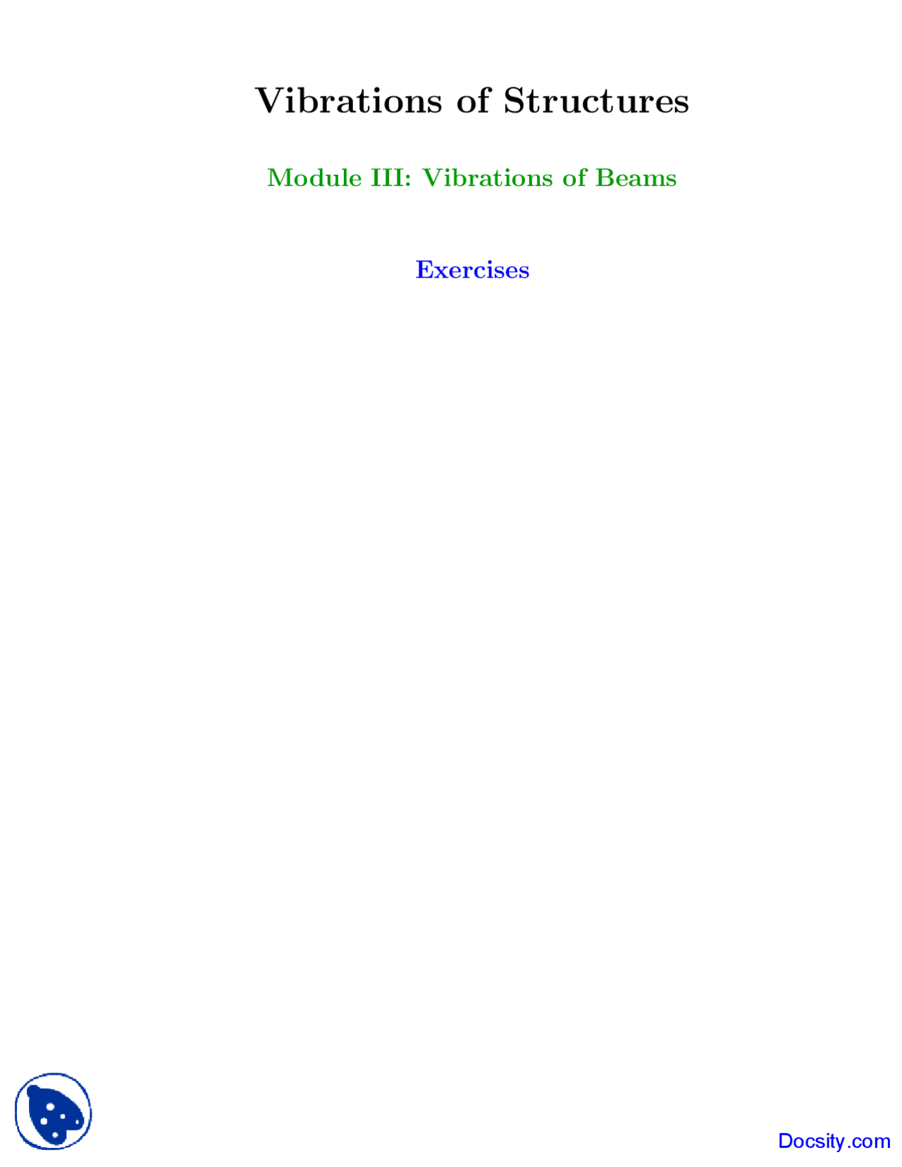 Vibrations Of Beams Vibration Of Structures Assignment Docsity