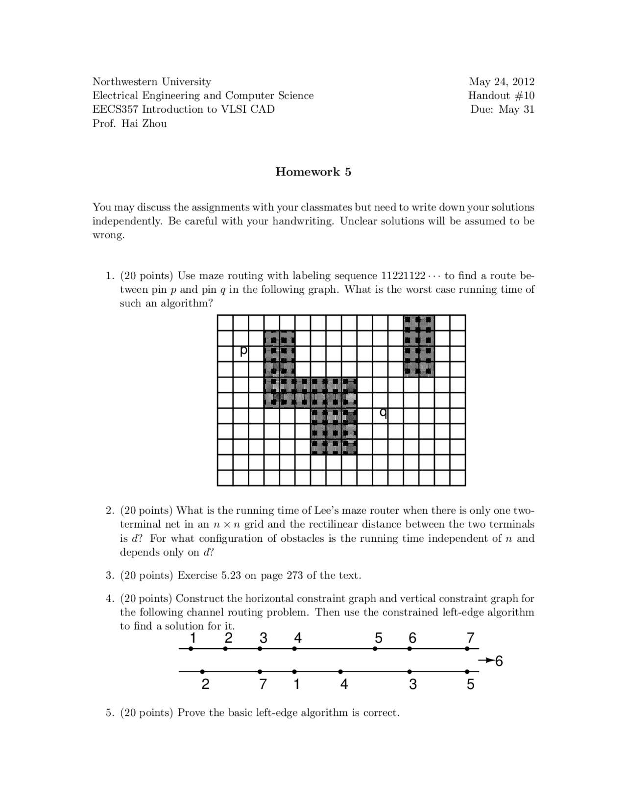 Maze Routing Introduction To Vlsi Cad Homework Docsity