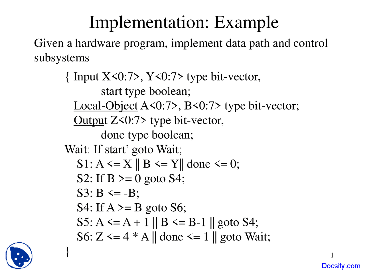 Data Path, Control Subsystems - Design Techniques for Digital Systems - Lecture Slides - Docsity