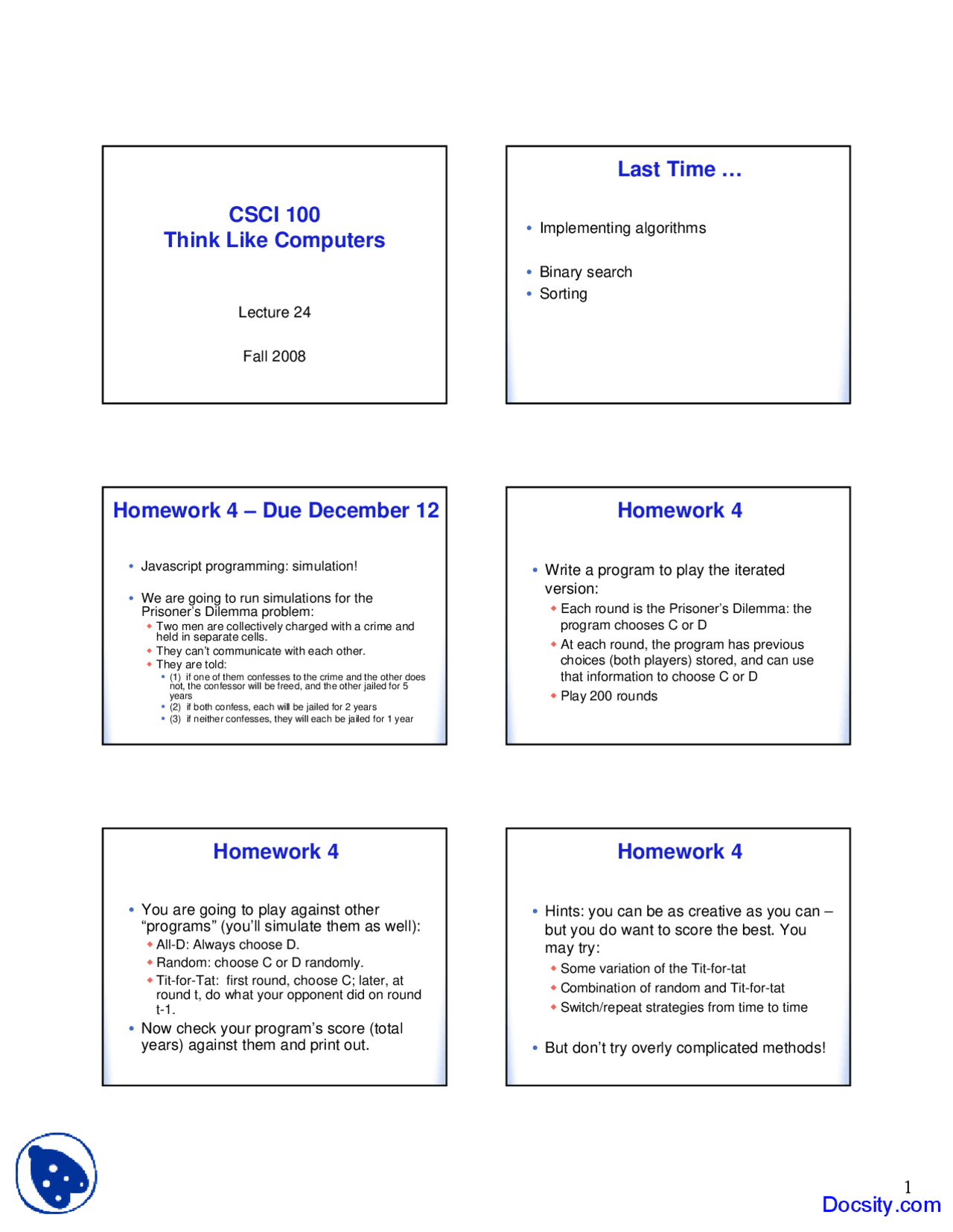 Implementing Algorithms Thinking Like Computers Lecture Slides Docsity