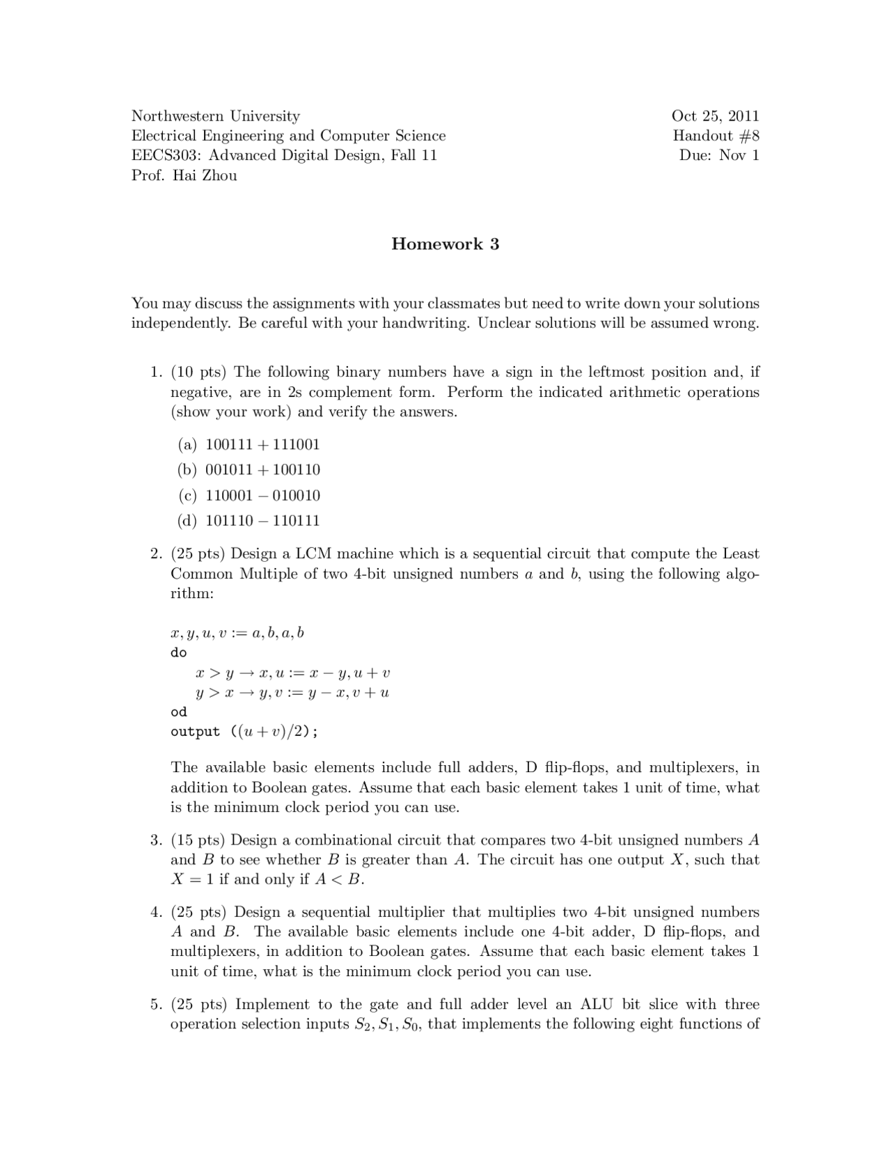 Binary Numbers Advanced Digital Design Homework Exercises Verilog