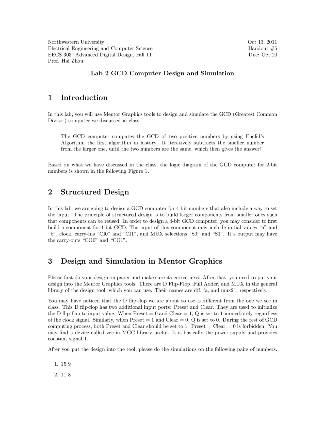 Computer Design And Simulation Advanced Digital Design Lab Handouts