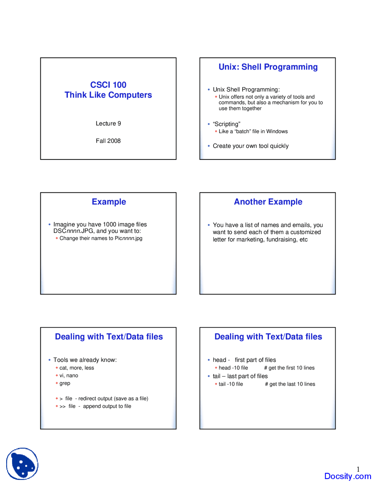 Shell Programming Thinking Like Computers Lecture Slides Docsity