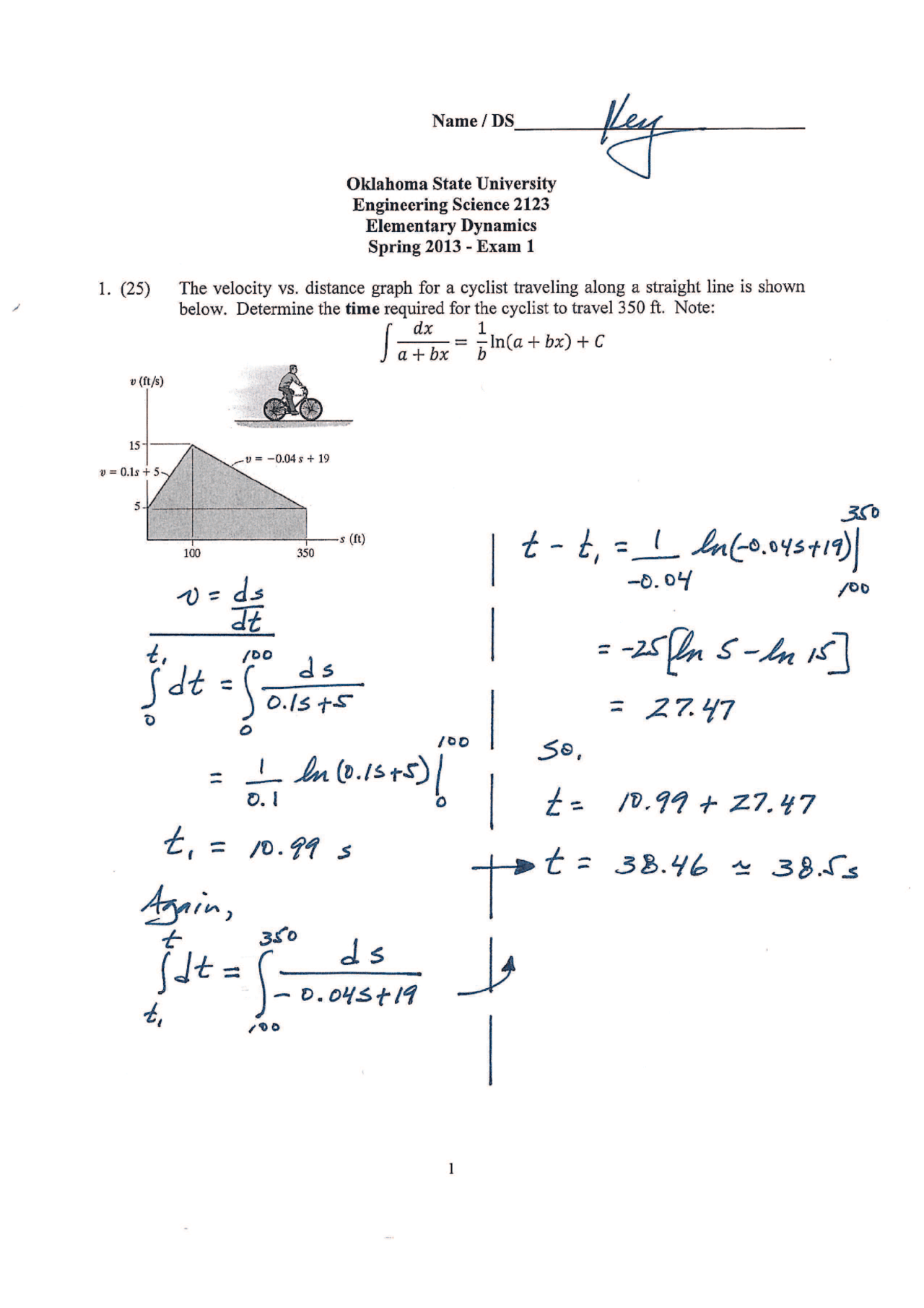 Test One Solved Elementary Dynamics Ensc 2123 Docsity