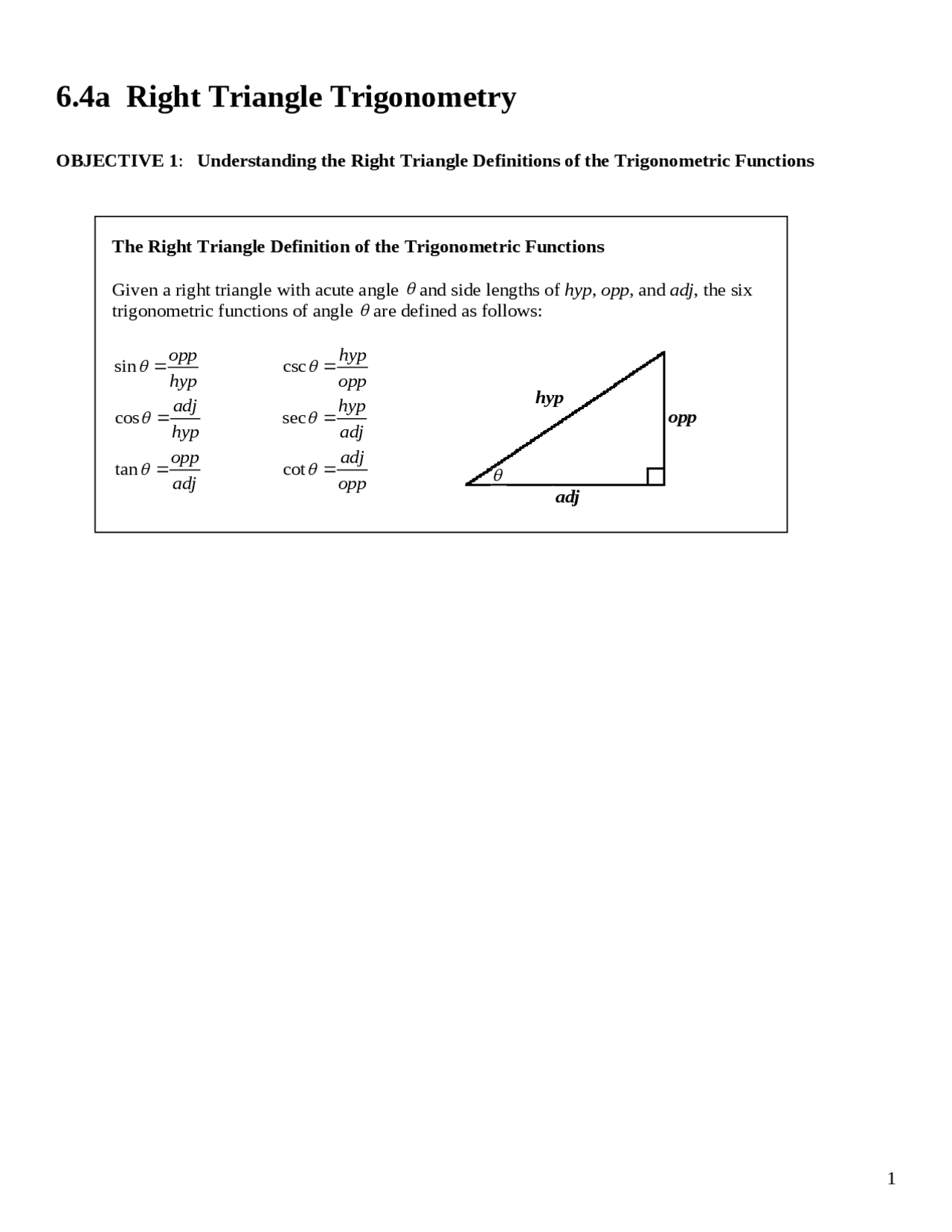 Right Triangle Trigonometry Identities Lecture Slides Math 1022