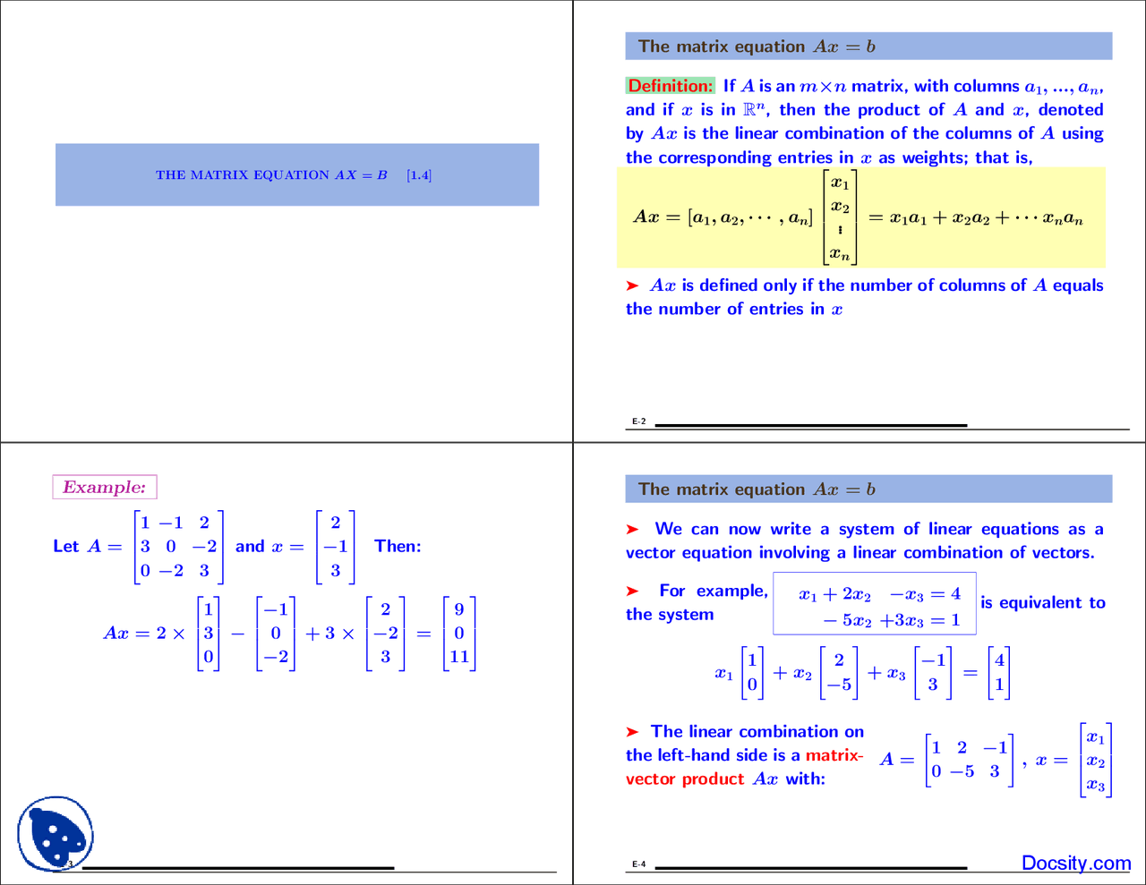 Matrix Equation Computer Sciences Lecture Slides Docsity
