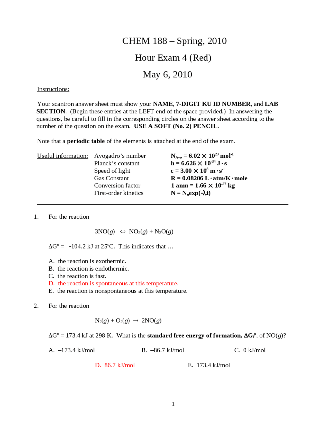 25 Solved Problems on Foundations of Chemistry II - Exam 4 | CHEM 188 ...