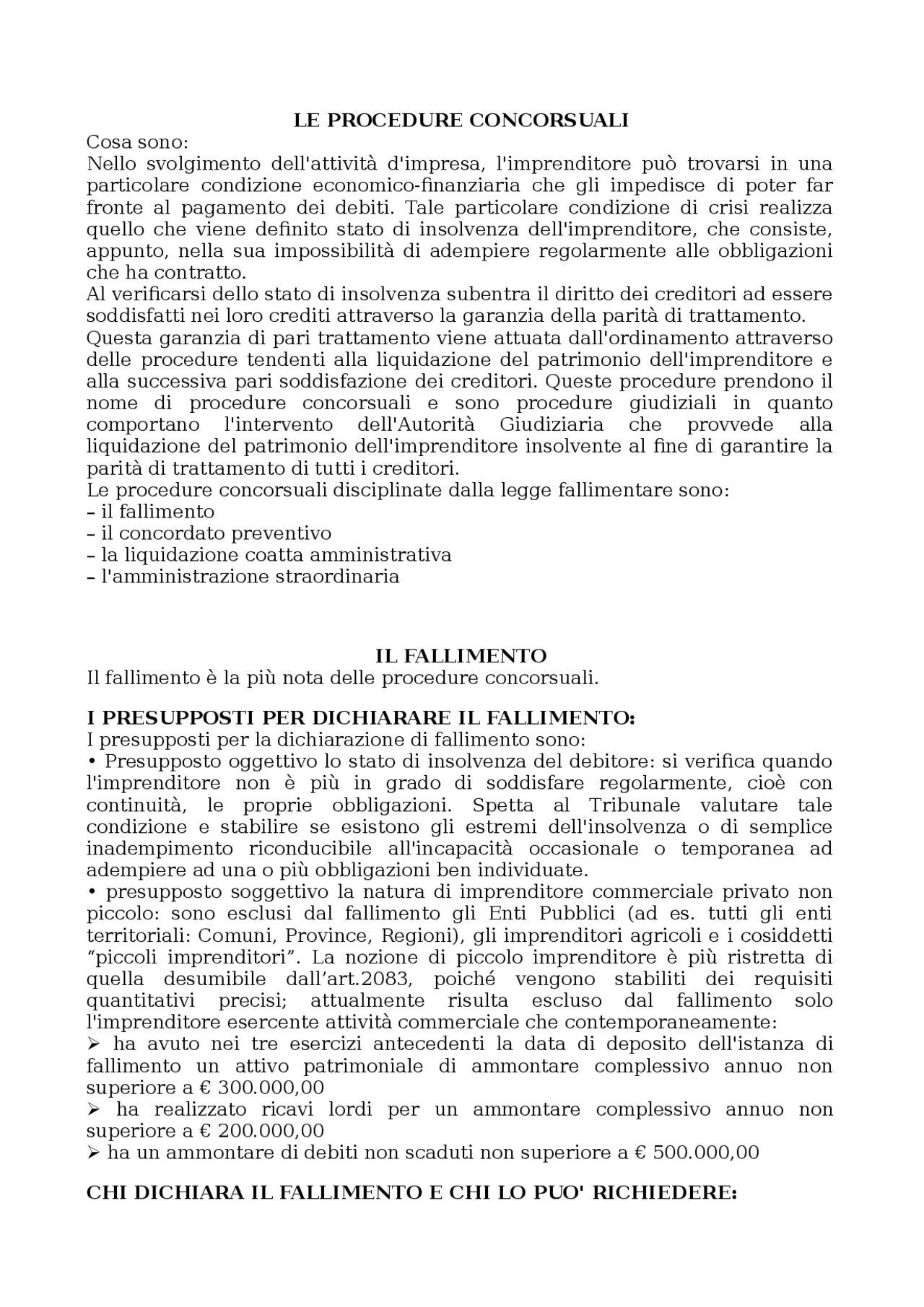 Fallimento Riassunto Diritto Commerciale Docsity