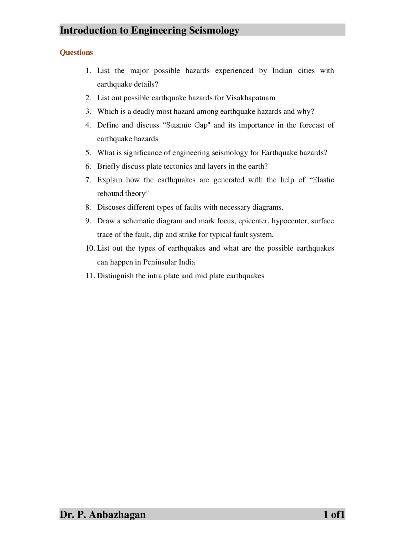Earthquake Details Introduction To Engineering Seismology Lecture