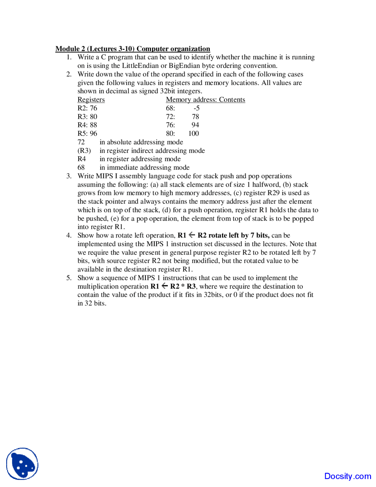 Computer Organization High Performance Computing Assignment Docsity