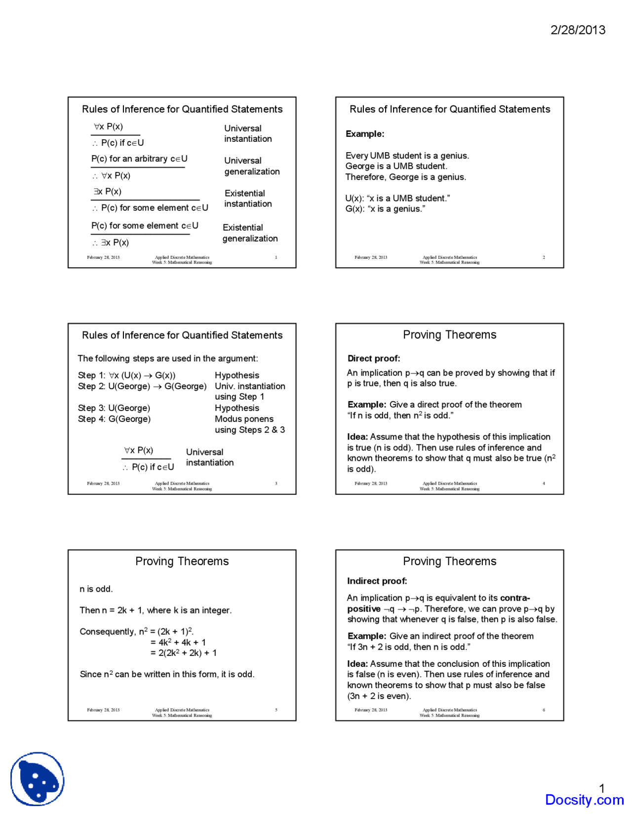 Proving Theorems - Applied Discrete Mathematics - Lecture Slides - Docsity