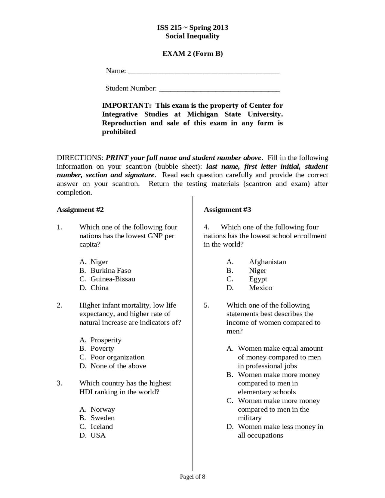 Social Different And Inequality Exam 2 Iss 215 Docsity