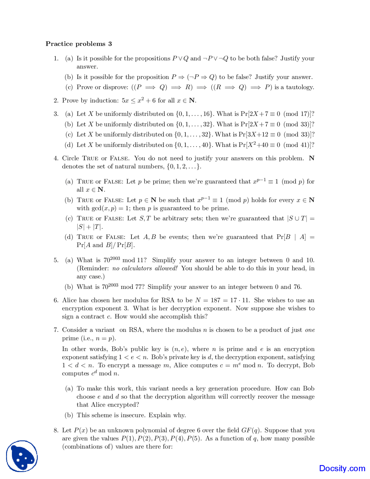 Practice Problems in Mathematics and Logic | Exercises Discrete Structures and Graph Theory ...