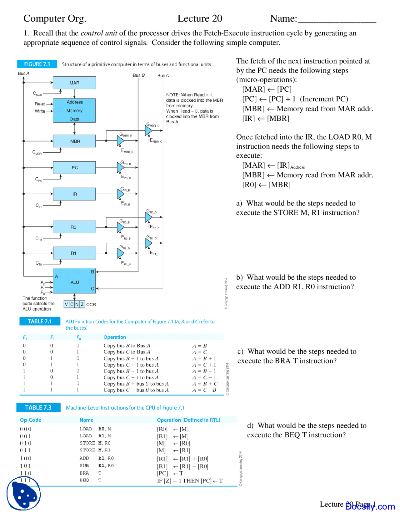 Control Unit Of Processor Computer Organization Homework Docsity