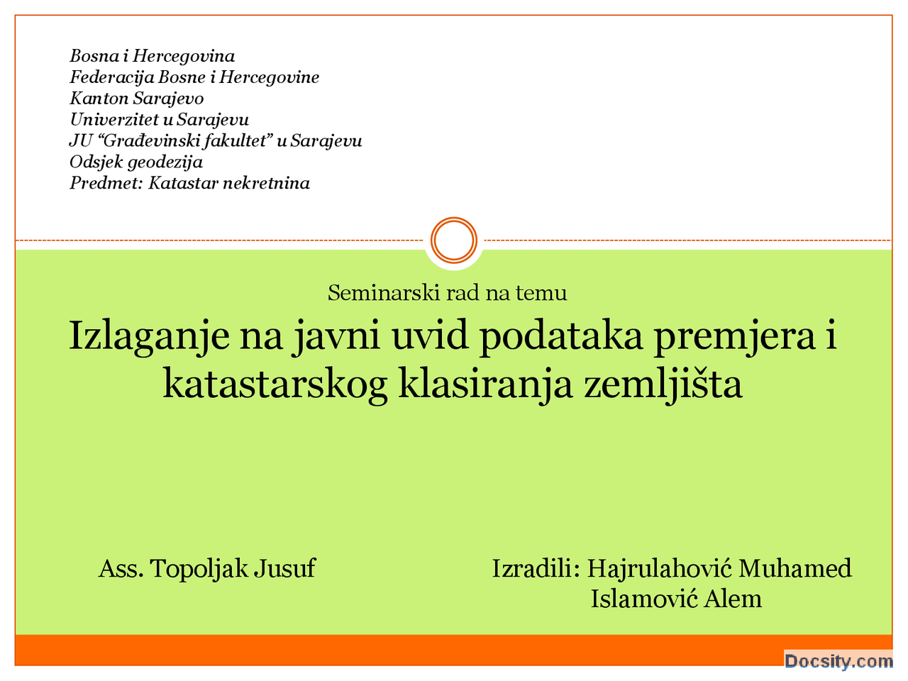Prezentacija Skripta Katastar Nekretnina Građevinski Rezime Predlog