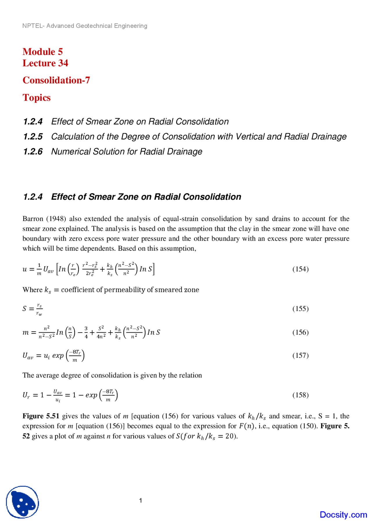 Smear Zone Advance Geotechnological Engineering Lecture Notes Docsity